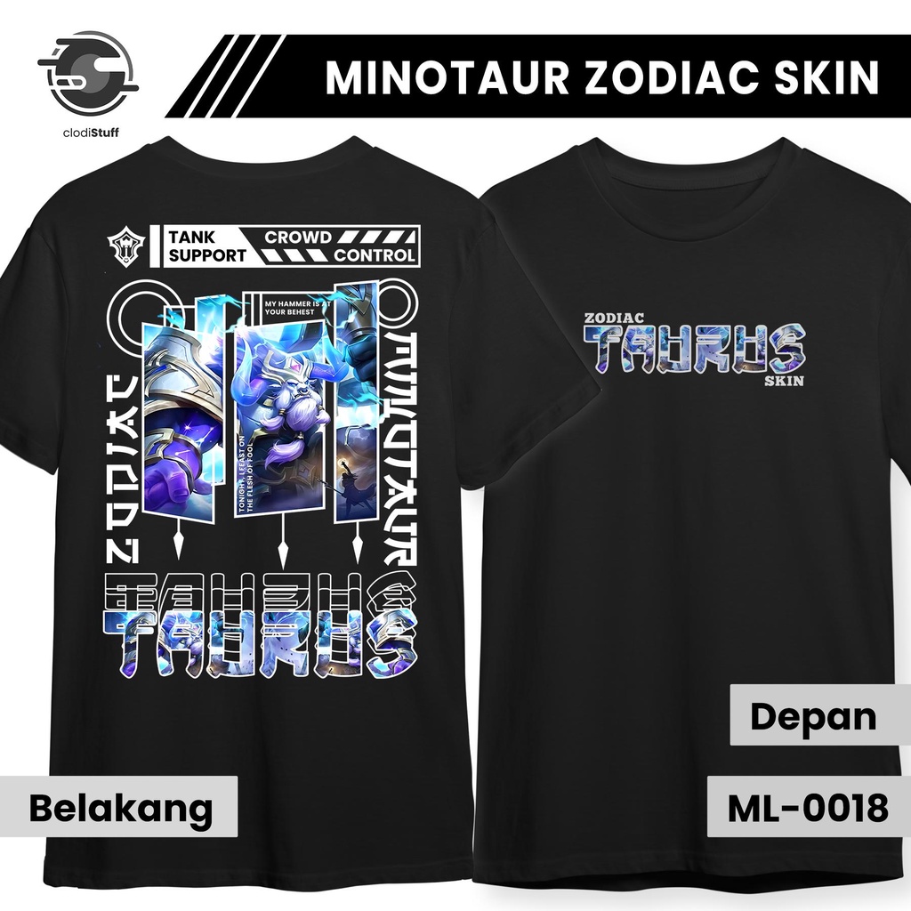 Hitam เสื้อยืดแขนสั้น พิมพ์ลาย MINOTAUR ZODIAC Mobile Legends MLBB SKIN ...