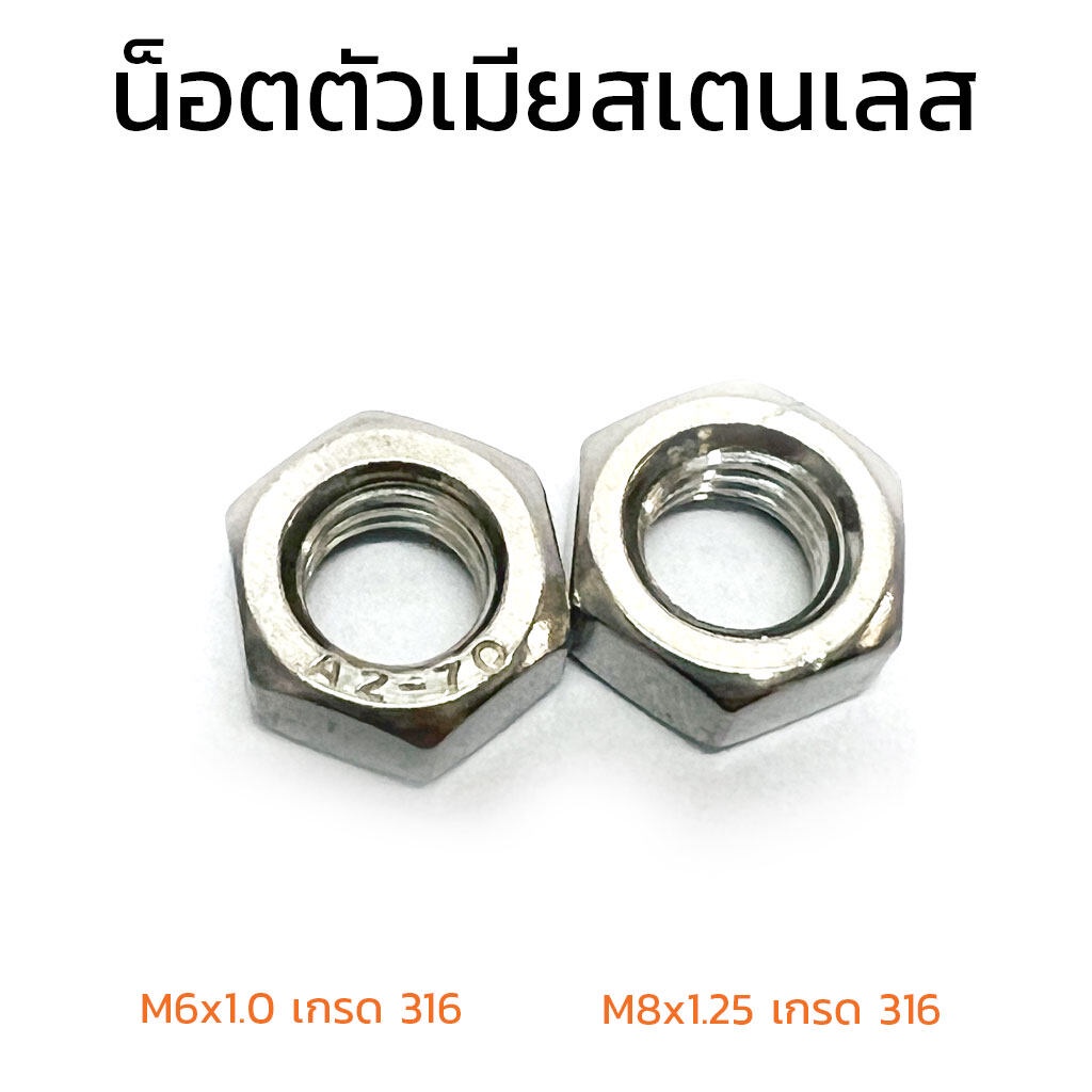 (J) หัวน็อตสแตนเลส M6 M8 Stainless Steel Hex Nut 316 หัวน็อต น็อตตัวเมีย น็อตตัวเมียสแตนเลส (แพ ...