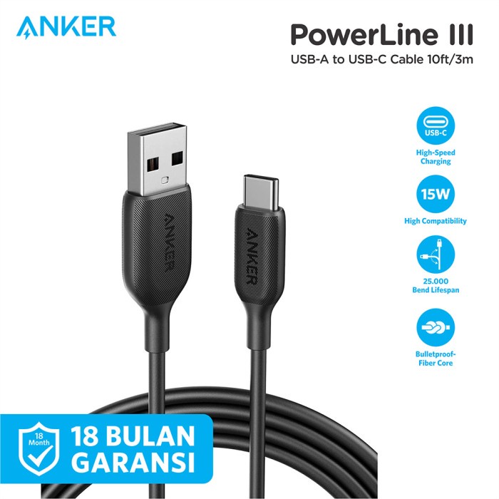 Anker Powerline III USB Type A to C 3M 10FT สายชาร์จข้อมูล - A8874 ...