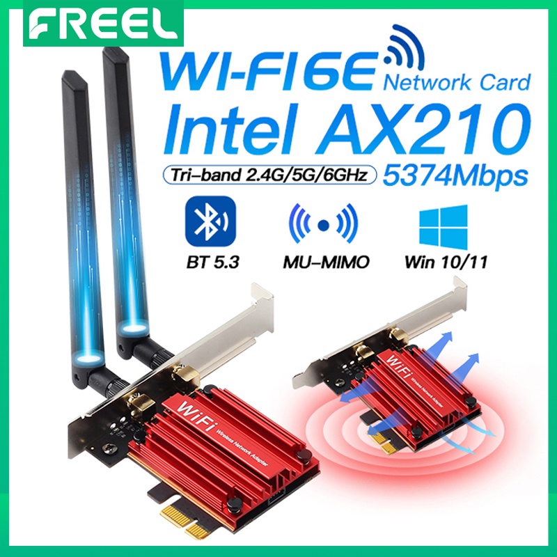 การ์ดเครือข่ายไร้สาย WiFi 6E Intel AX210 Tri-Band PCI-E บลูทูธ 5.3 2.4GHz 5GHz 6GHz 802.11AX ...