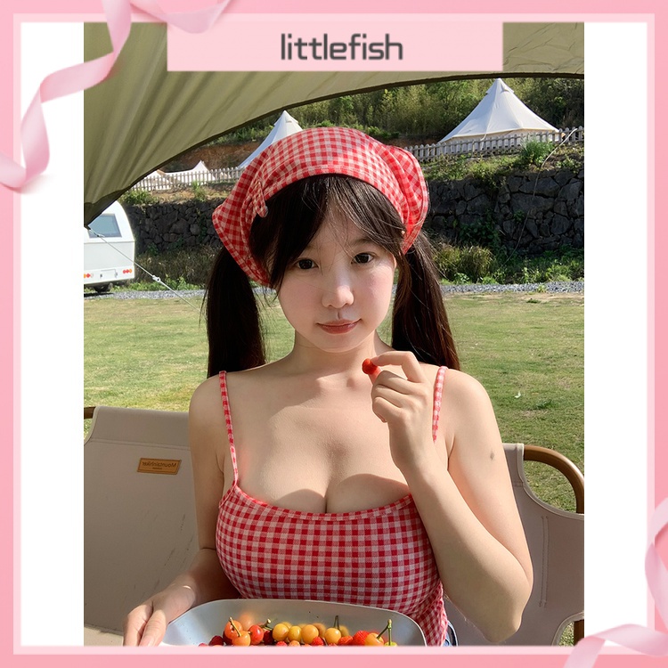 [littlefish] เสื้อสายเดี่ยว ลายสก๊อต สีแดง เซ็กซี่ ระดับไฮเอนด์ เหมาะกับฤดูร้อน สําหรับผู้หญิง ...
