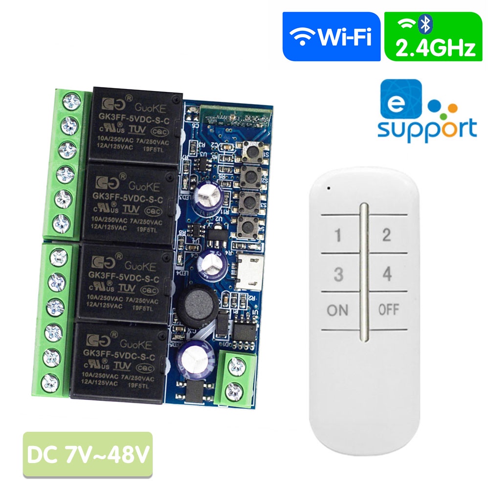 Ewelink โมดูลสวิตช์รับสัญญาณ WIFI DC 12V 24V 48V 4 ช่อง 2.4GHz รีโมต ...