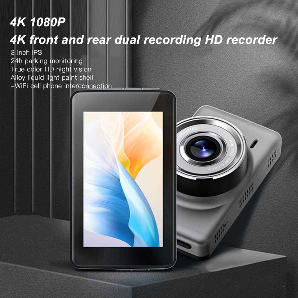 ELE Consumer 4K Dual Dash Cam 3in หน้าจอ IPS 170 องศามุมกว้าง Night ...