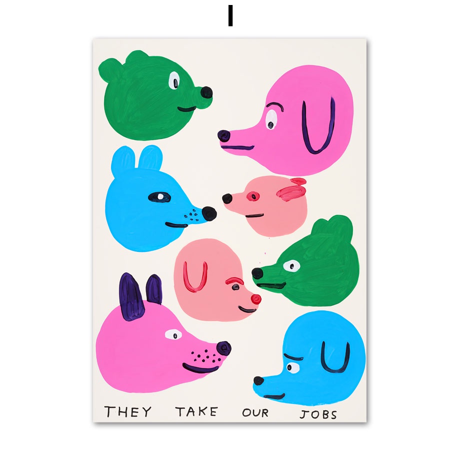 โปสเตอร์ภาพวาดผ้าใบ ลาย David Shrigley Camel Bear Fish Dogs สไตล์นอร์ ...