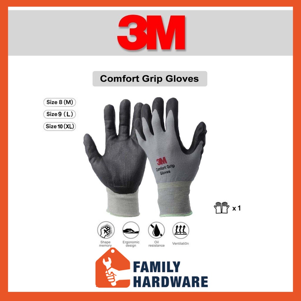 3m Comfort Grip Gloves Size M & L & XL Hand glove General Use Sarung ...
