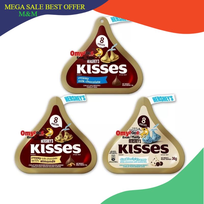 Hersheys Kisses เฮอร์ชี่ย์คิสช็อกโกแลตรูปหยดน้ำ 36 g มี 3 รสชาติ | Shopee Thailand