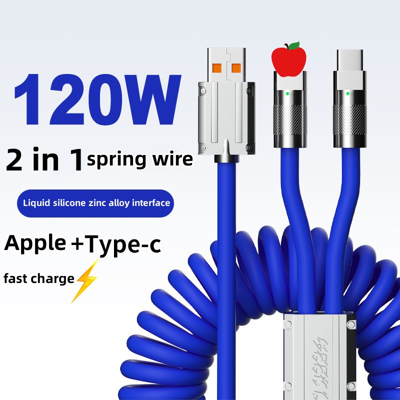 2 in 1 สายชาร์จ USB Type C 6A 120W ชาร์จเร็ว สําหรับ iPhone 14 13 12 11 ...