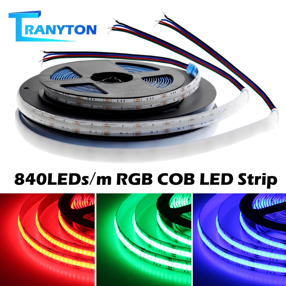 สายไฟ LED COB RGB 12V 24V 840 ดวง 5 เมตร ความหนาแน่นสูง ยืดหยุ่นสูง กัน ...