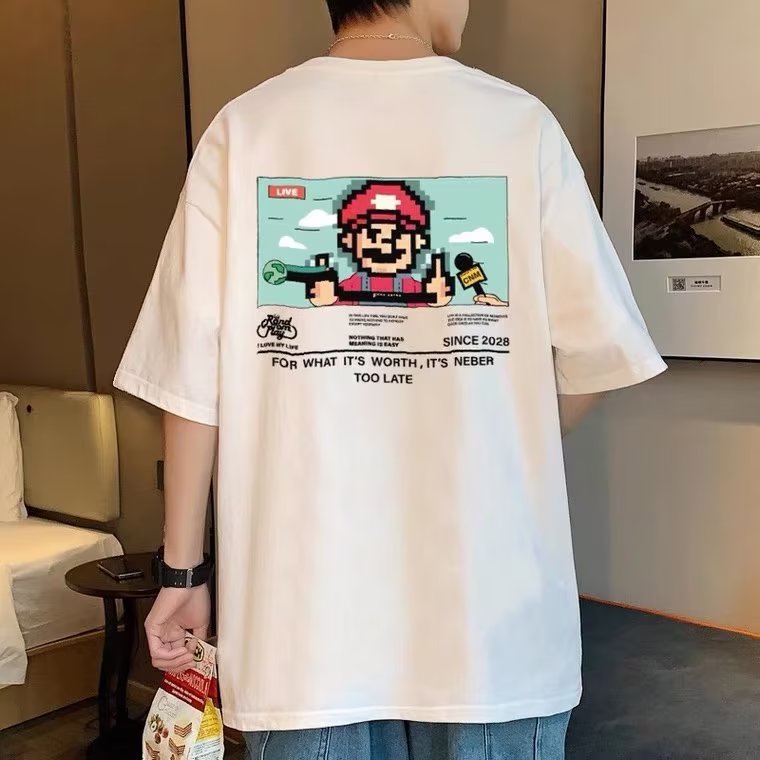 【ไซซ์ M-8xl】เสื้อยืดแขนสั้น ผ้าฝ้าย พิมพ์ลายการ์ตูนมาริโอ้ ทรงหลวม ใส่สบาย โอเวอร์ไซซ์ แฟชั่นฤดู ...