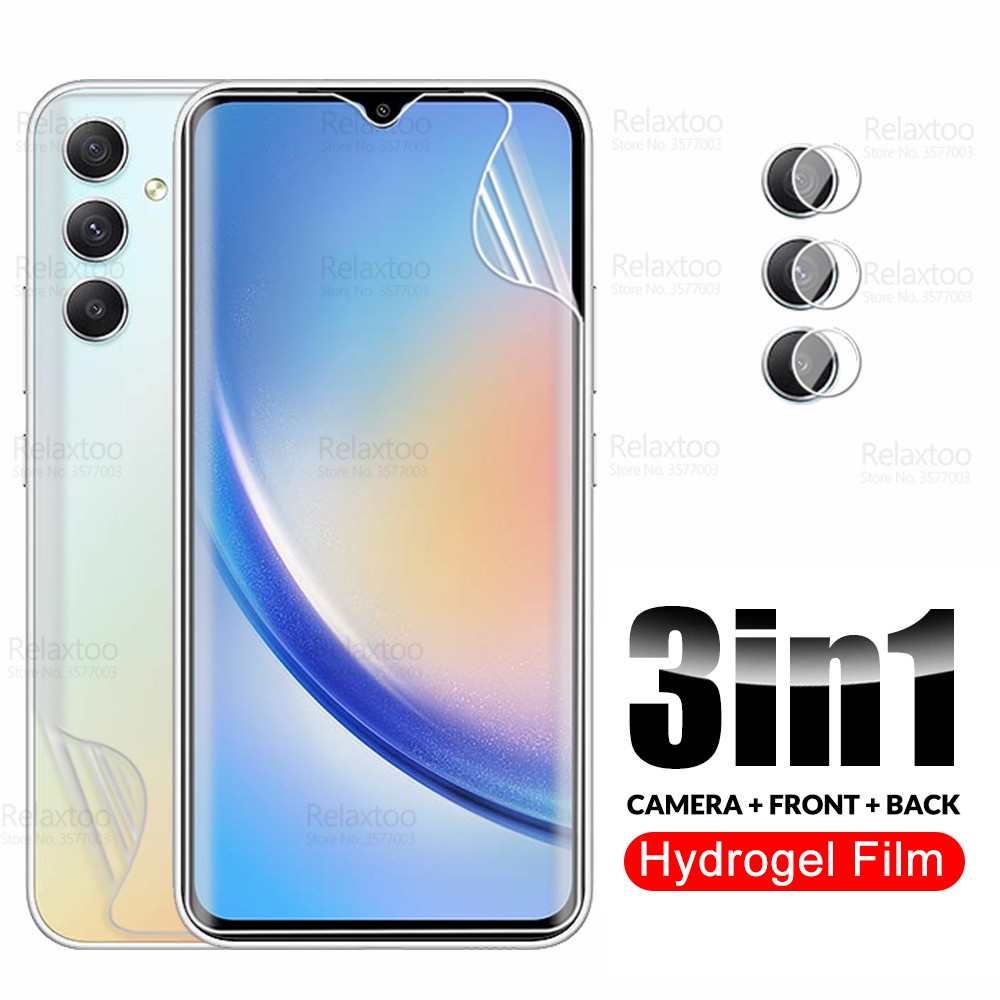 3in1 ฟิล์มไฮโดรเจลนิ่ม กันรอยหน้าจอกล้อง หน้า หลัง สําหรับ Samsung Galaxy A34 5G A34 A 34 34A ...