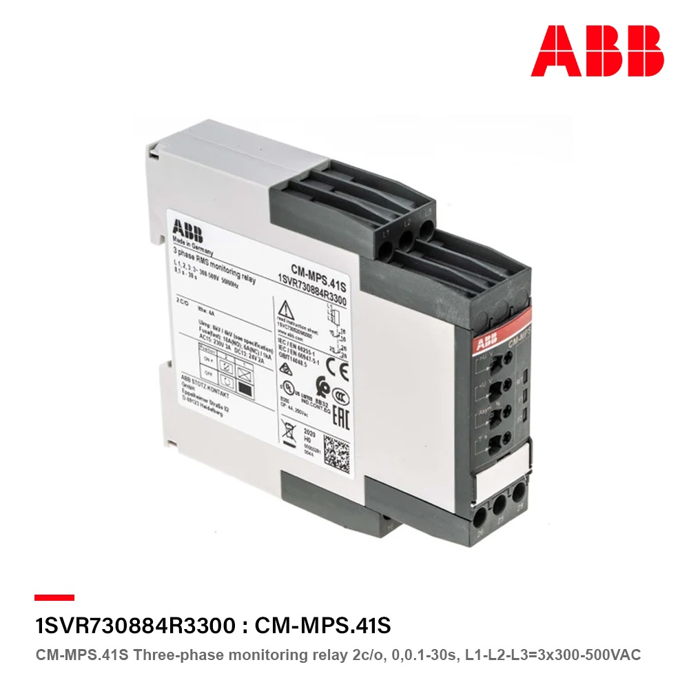ABB Three-phase monitoring relay 2c/o, 0,0.1-30s, L1-L2-L3=3x300-500VAC l CM-MPS.41S l ...