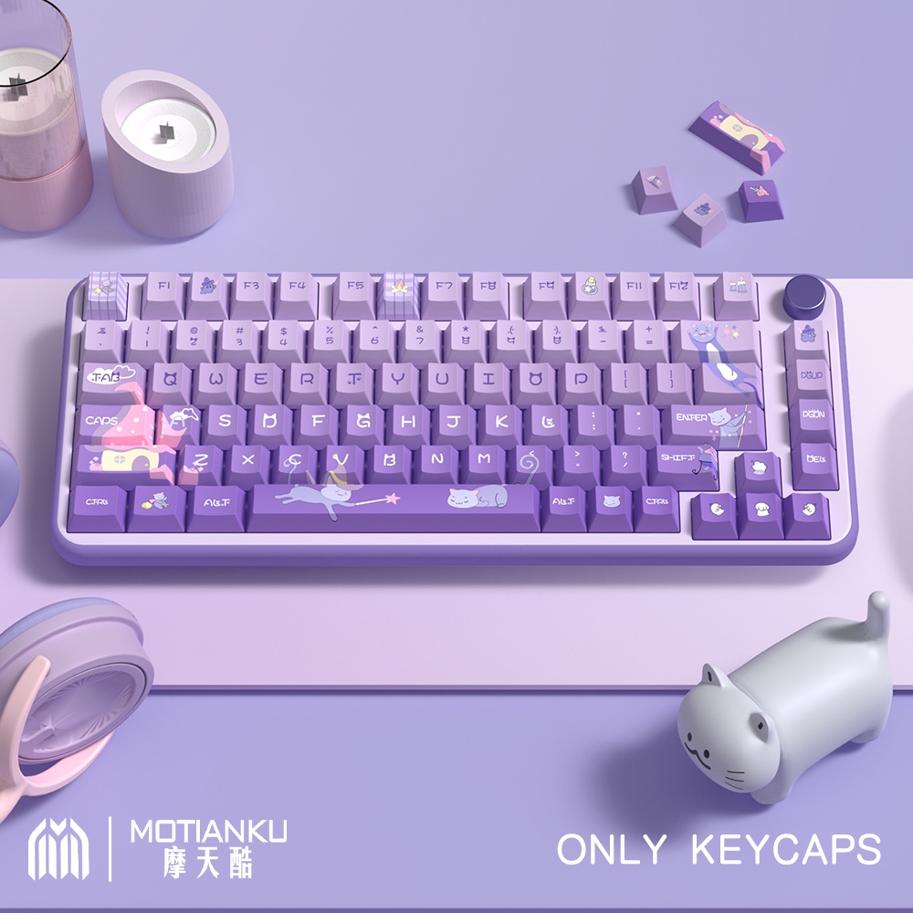 Magic Cat Keycaps Purple Cute Cartoon Anime Cherry Profile ปุ่มกด ...