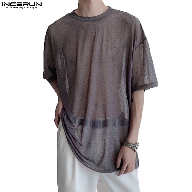 Incerun เสื้อยืด คอกลม แขนสั้น ซีทรู สไตล์เกาหลี สําหรับผู้ชาย | Shopee ...