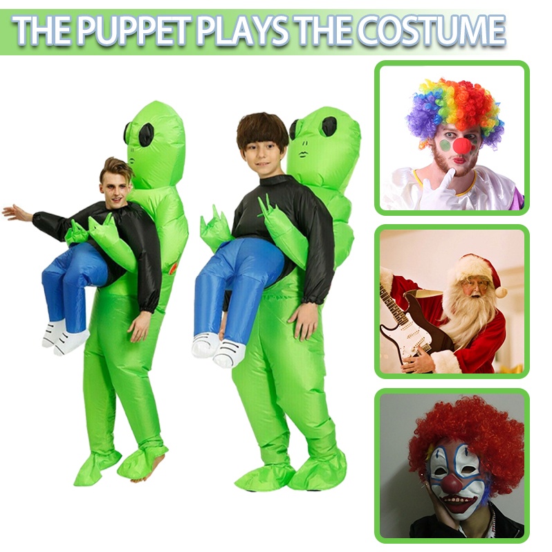 Adults Kids Scary Halloween Green Alien Inflatable Costume Blow Up ...