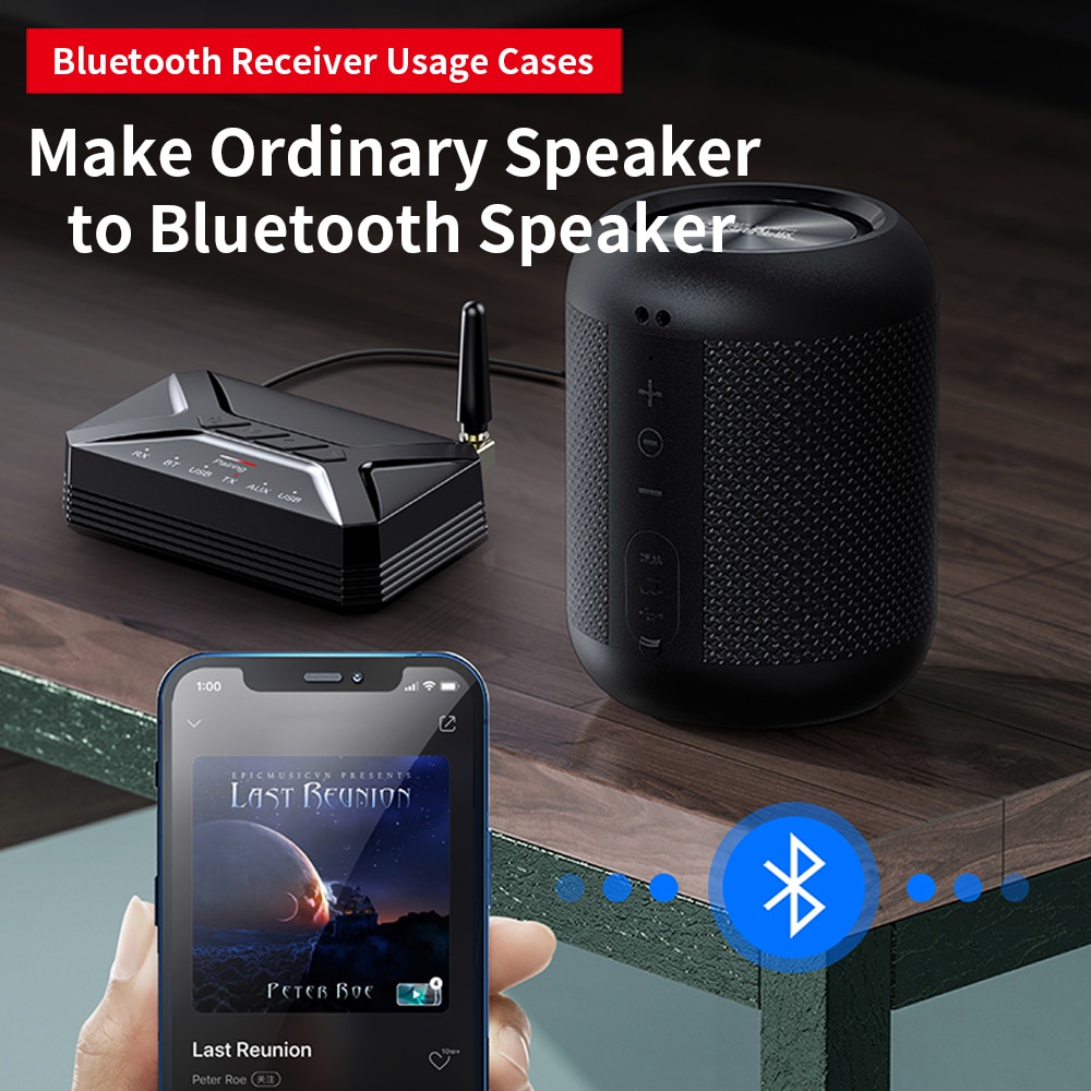 Tr22 อะแดปเตอร์รับส่งสัญญาณเสียงบลูทูธไร้สาย 5.0 HD แจ็ค AUX RCA USB 3. ...