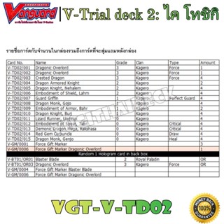 พร้อมส่ง การ์ดแวนการ์ดไทย V-Trial Deck 02: ไค โทชิกิ (VGT-V-TD02) 1 กล่องพร้อมเล่น 54 ใบ+ฟอย และ ...