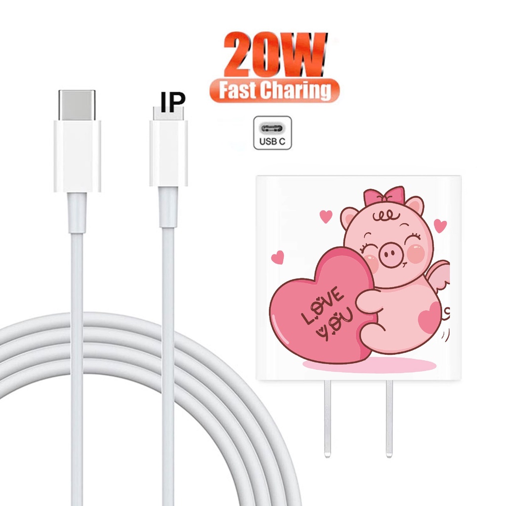 Suntaiho อะแดปเตอร์ปลั๊กชาร์จ PD 27W USB C ลายการ์ตูนหมูน่ารัก สีชมพู ...