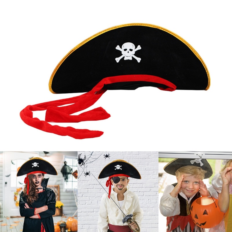 Estone Soft Black Tricorn Hat for Elegant Pirate Party Accessory ...