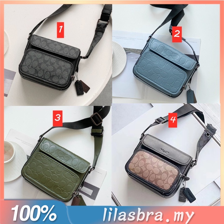 Coach C9870 C9871 CC032 กระเป๋าสะพายข้างผู้ชาย หนังวัว หัวเข็มขัด ...