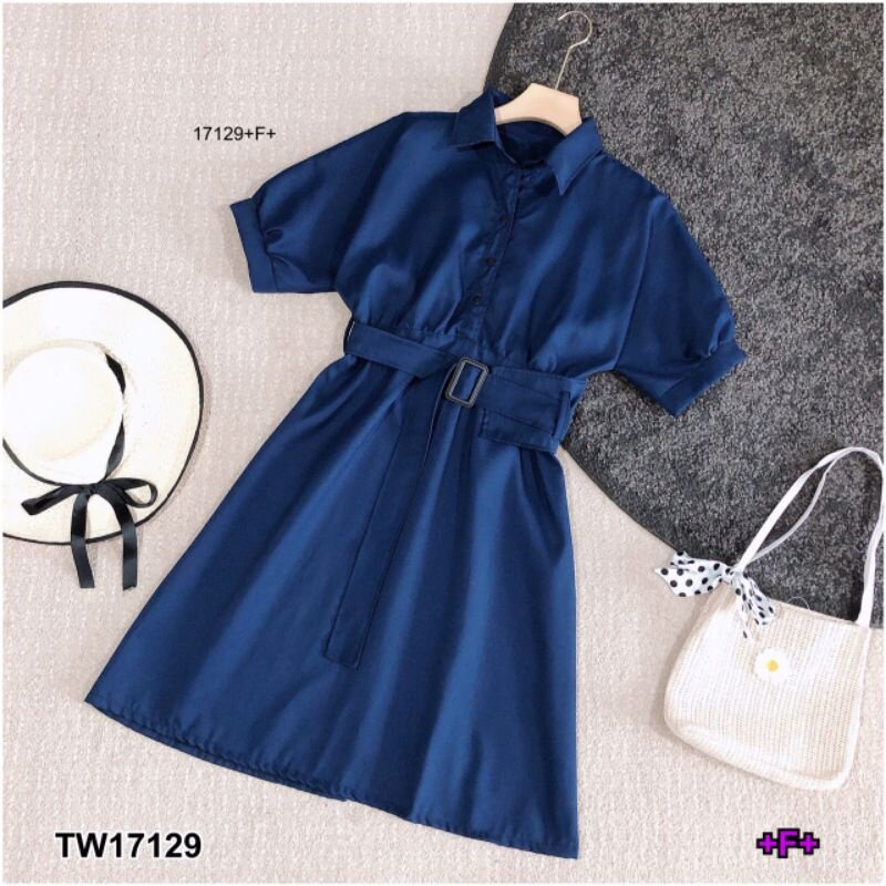 CC 17129 เดรสคอปก ใส่ทำงาน เดรสคลุมเข่า ชุดทำงาน (ฟรีไซส์ M+ อก 34-38 ...