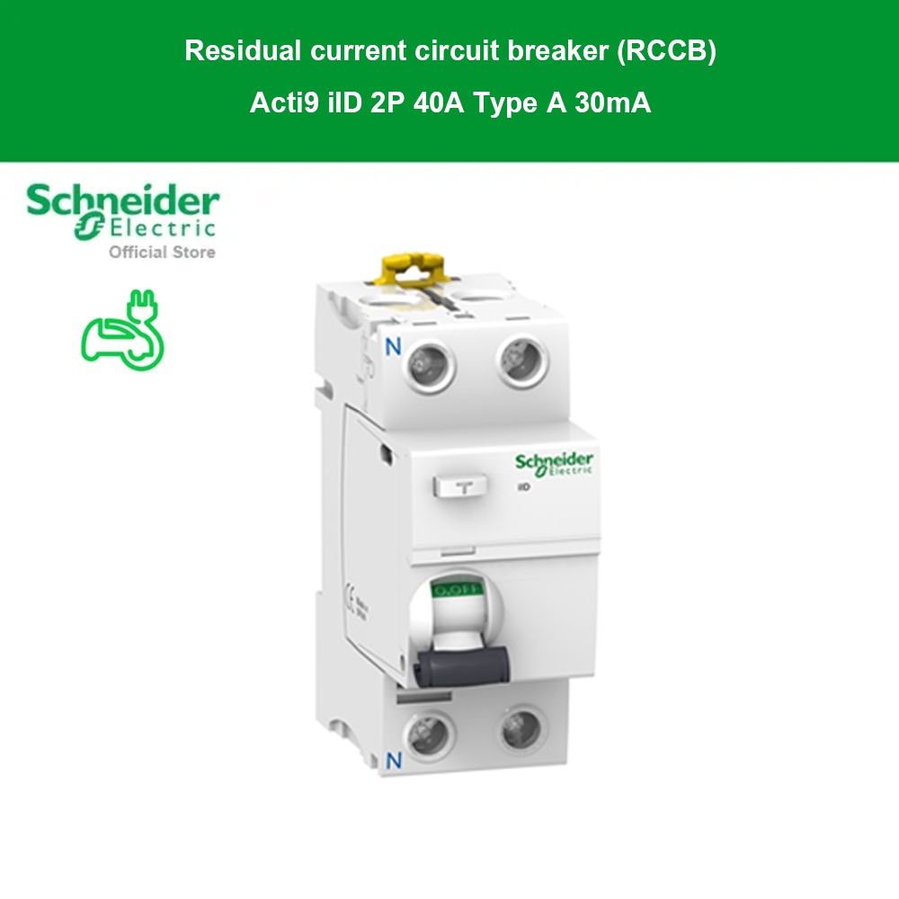Schneider Residual current circuit breaker (RCCB), Acti9 iID, 2P, 40A, Type A, 30mA l A9R51240 ...