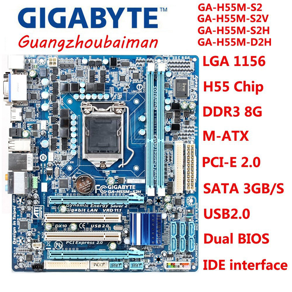 Gigabyte GA-H55M-S2/H55M-S2V/H55M-S2H/H55M-D2H h55 1156 เมนบอร์ด h55 m-atx | Shopee Thailand