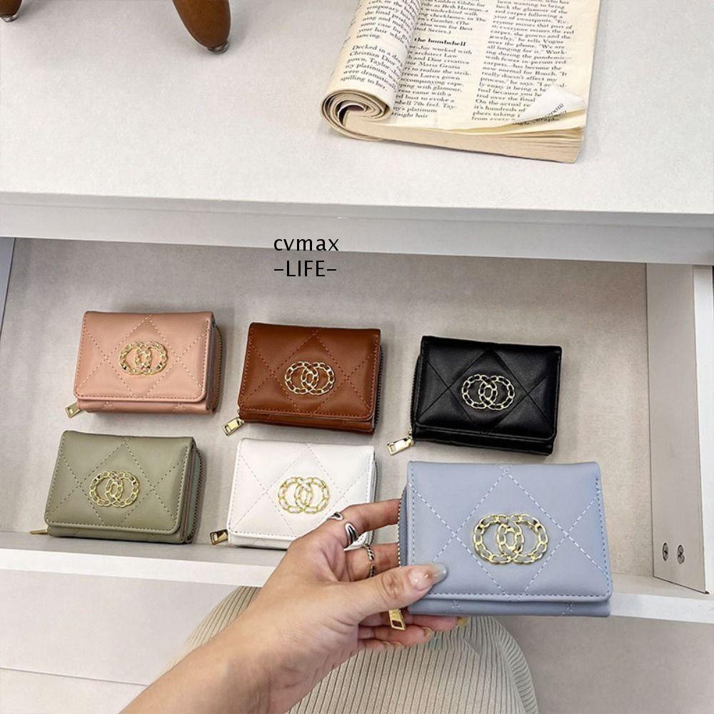 Cymx กระเป๋าสตางค์ ใบสั้น หนัง PU แต่งซิป ขนาดเล็ก พร้อมห่วงโซ่คู่ ...