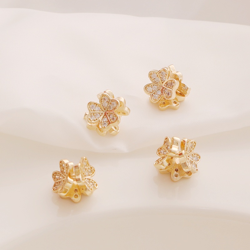 Spacer ลูกปัด diy 14K ทองแดง Clad สีทองระบุฝังเพทายสามในหนึ่งเดียว Clover 10 มม. Spacer ลูกปัด ...