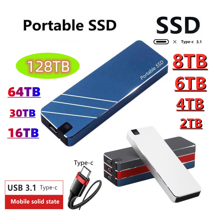 ฮาร์ดไดรฟ์ภายนอก SSD Type-C USB3.1 1TB 2TB 8TB 16TB 30TB 60TB 128TB ขนาดพกพา สําหรับแล็ปท็อป ...