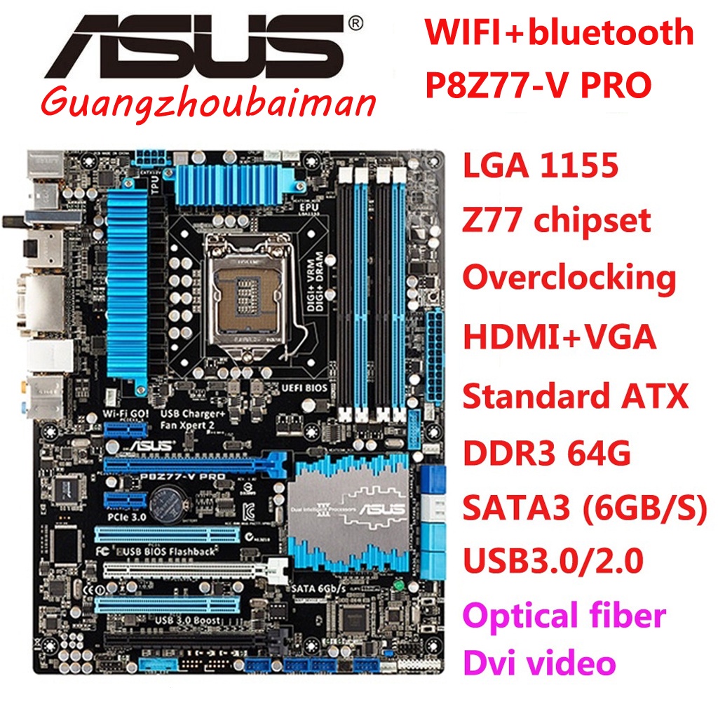 เมนบอร์ด ASUS P8Z77-V LE PLUS Pro สําหรับ INTEL LGA 1155 Z77 Overclocking hdmi ATX USB3.0 SATA3 ...