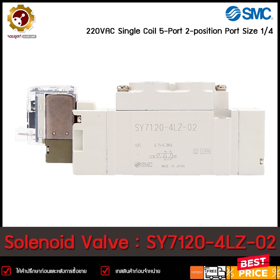 SOLENOID VALVE SMC SY7120-4LZ-02 ,220VAC Single Coil, 5/2 2หุน | Shopee ...