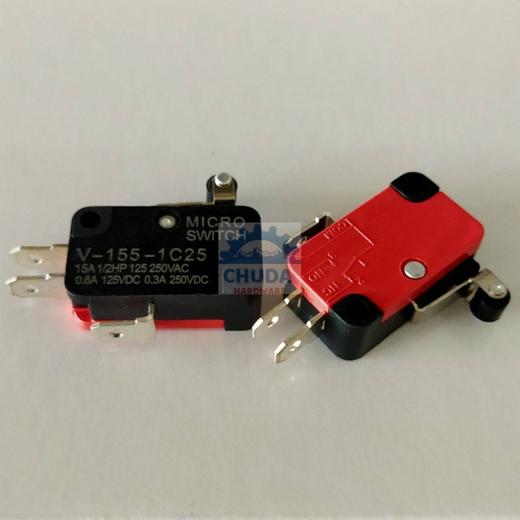 สวิทช์ ไมโครสวิทช์ ลิมิตสวิทช์ Micro Switch Limit Switch 3 ขา 15A 250V #V-155-1C25 MS ดำ-แดง (1 ...