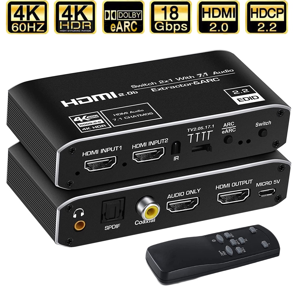 สวิตช์แยกเสียง ARC และออปติคอล Toslink HDMI 2.0 4K 60Hz HDMI เป็น ...