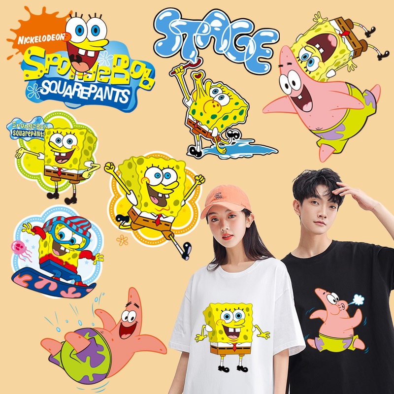Spongebob Iron on Patch Creative Diy เสื้อสติกเกอร์การ์ตูนเสื้อยืดตก ...