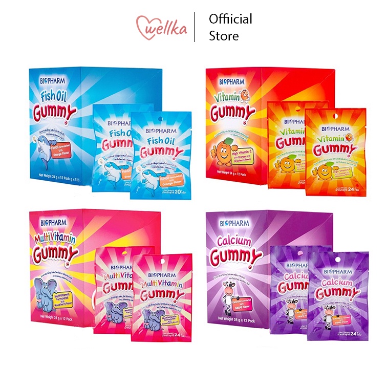 BIOPHARM GUMMY Fish Oil,Vitamin C,Multivitamin,Calcium (1 กล่อง 12 ซอง ...