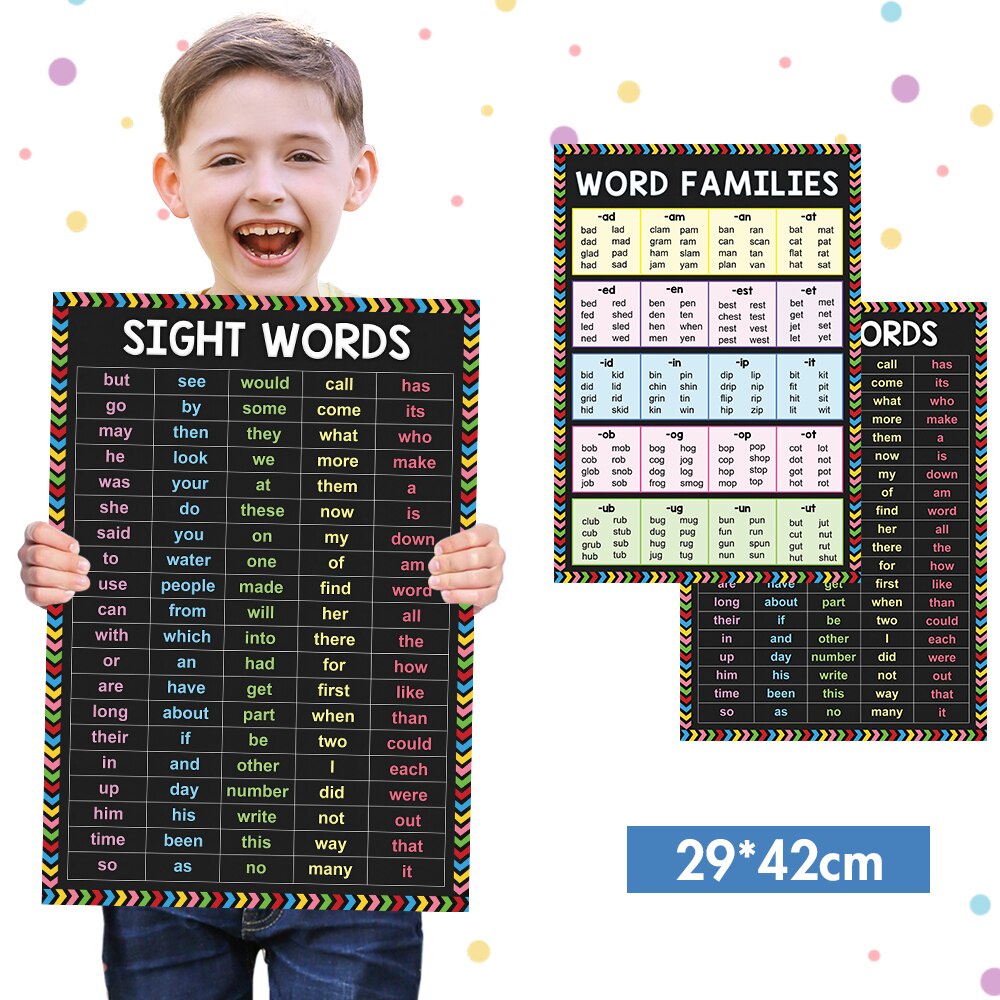 2 Sheets kid English Sight Words Families Posters Classroom Posters ...