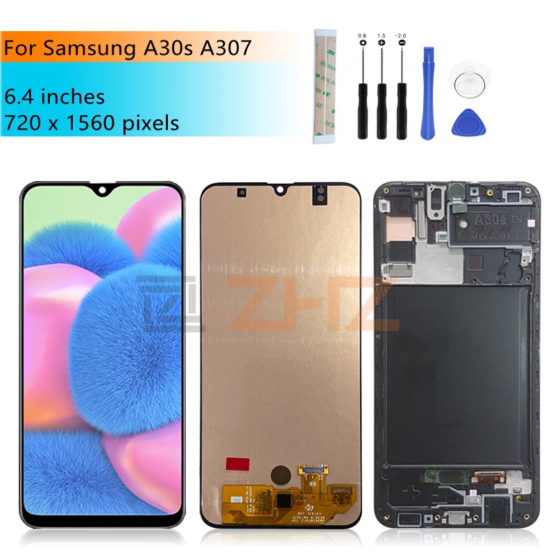 อะไหล่หน้าจอสัมผัสดิจิทัล พร้อมกรอบ สําหรับ Samsung A30s lcd A307 ...
