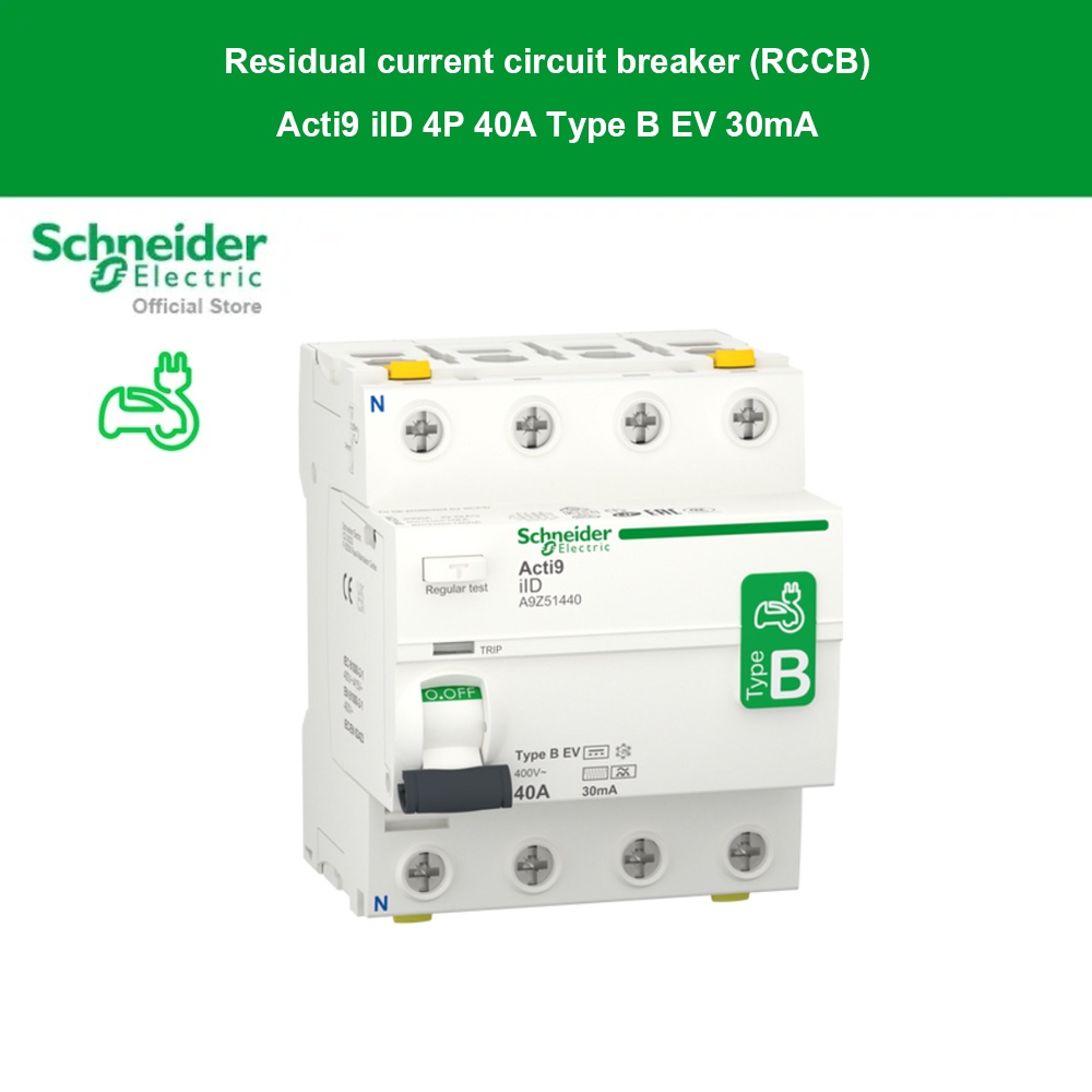 Schneider Electric A9Z51440 EV Charger 4โพล 40 แอมป์ Residual Current Circuit Breaker,Acti9 ilD ...