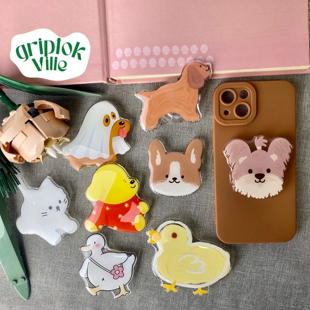 Griptok Acrylic หมาผูกจุก พร้อมกาว Nano Gel ในตัว PopSocket กิ๊ฟต๊อก ...