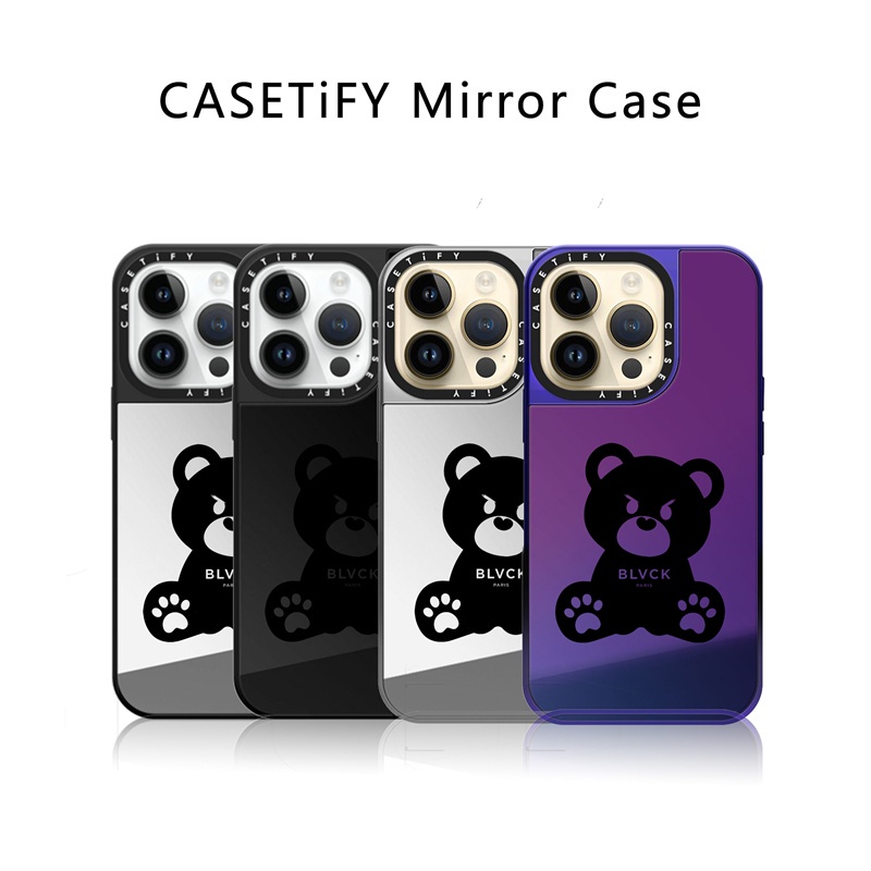Casetify X BLVCK Evil Teddy - เคสโทรศัพท์มือถือแบบกระจกแข็ง ลายโลโก้แกะสลักด้านข้าง สีดํา ...