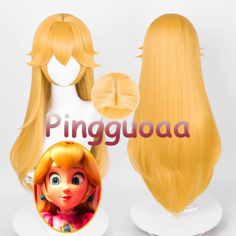 Manmei Mario Princess Peach Cosplay Wig 75cm Long Straight Golden ...
