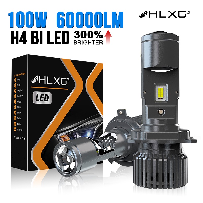 【Super Bright】HLXG Mini H4 LED เลนส์โปรเจคเตอร์ H4 60000LM 100W ไฟหน้ารถยนต์ Bi LED 9003 HB2 H4 ...