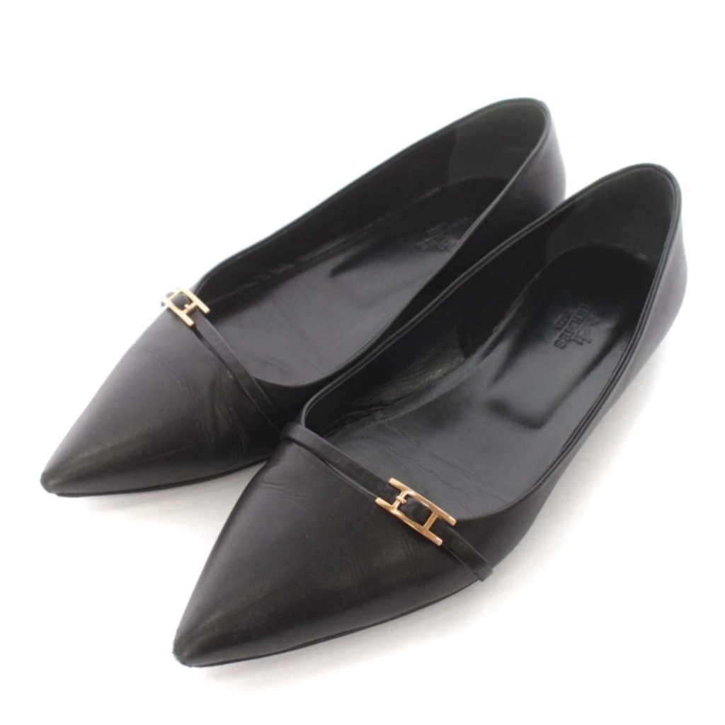 Hermes Api รองเท้าหนัง ส้นแบน หัวแหลม 38 สีดํา ส่งตรงจากญี่ปุ่น มือสอง ...