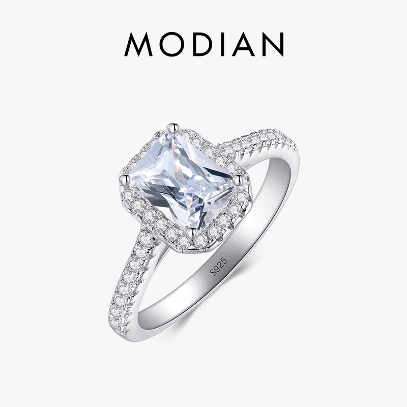 Modian 925 แหวนเงินผู้หญิงเครื่องประดับงานแต่งงาน Bijoux AAAAA zironia vintage อุปกรณ์เสริมหมั้น ...