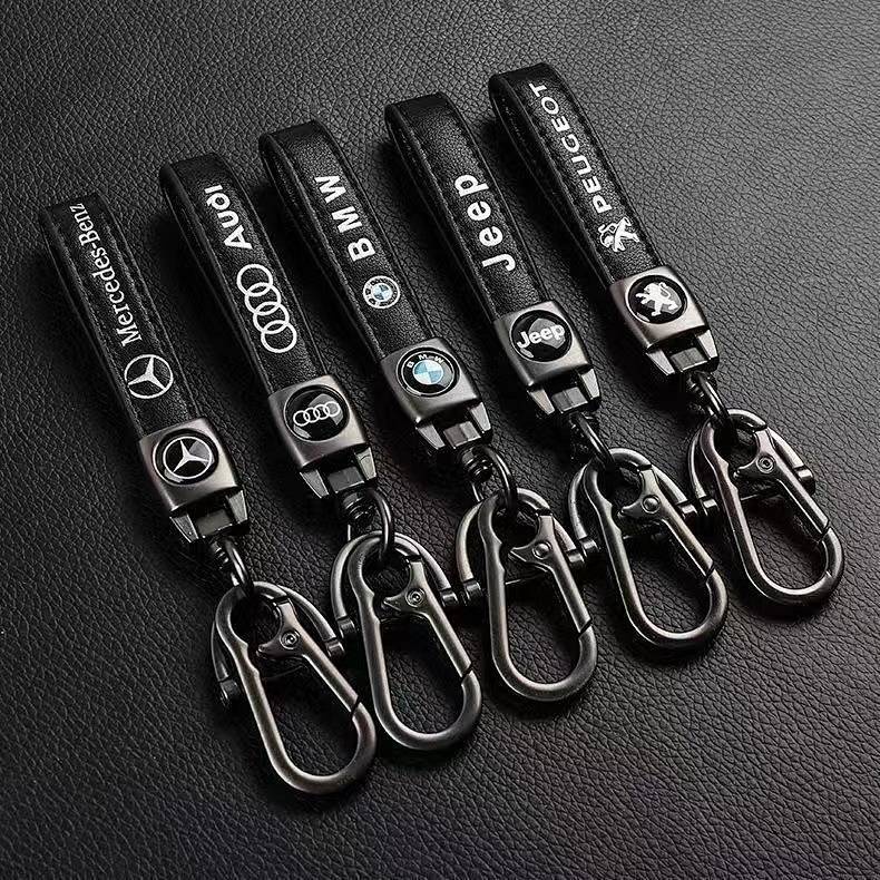 Car Logo Car Keychain Leather Rope Business Anti-Lost Audi Mercedes ...