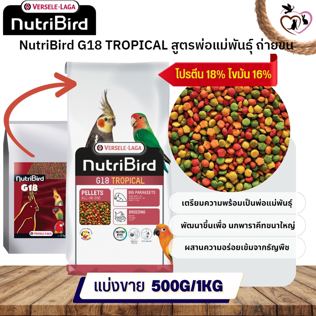NutriBird G18 Tropical อาหารสำเร็จรูปอัดเม็ดสำหรับนกขนาดเล็ก-กลาง (แบ่ง ...