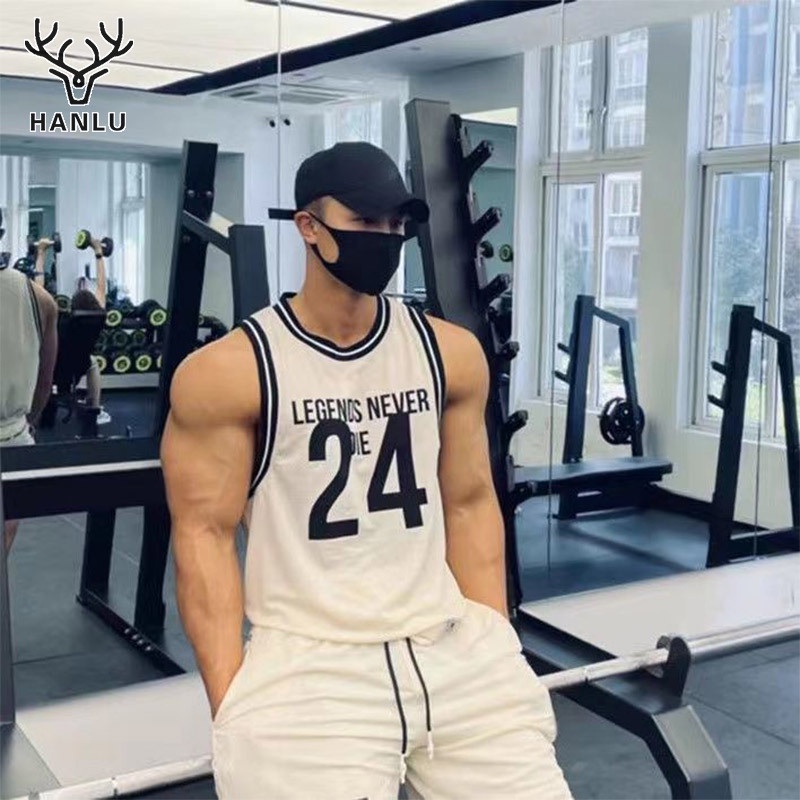 HANLU เสื้อกล้ามผู้ชาย ใหม่อินเทรนด์แห้งเร็วกีฬาตาข่ายยืดหยุ่นผู้ชาย ...