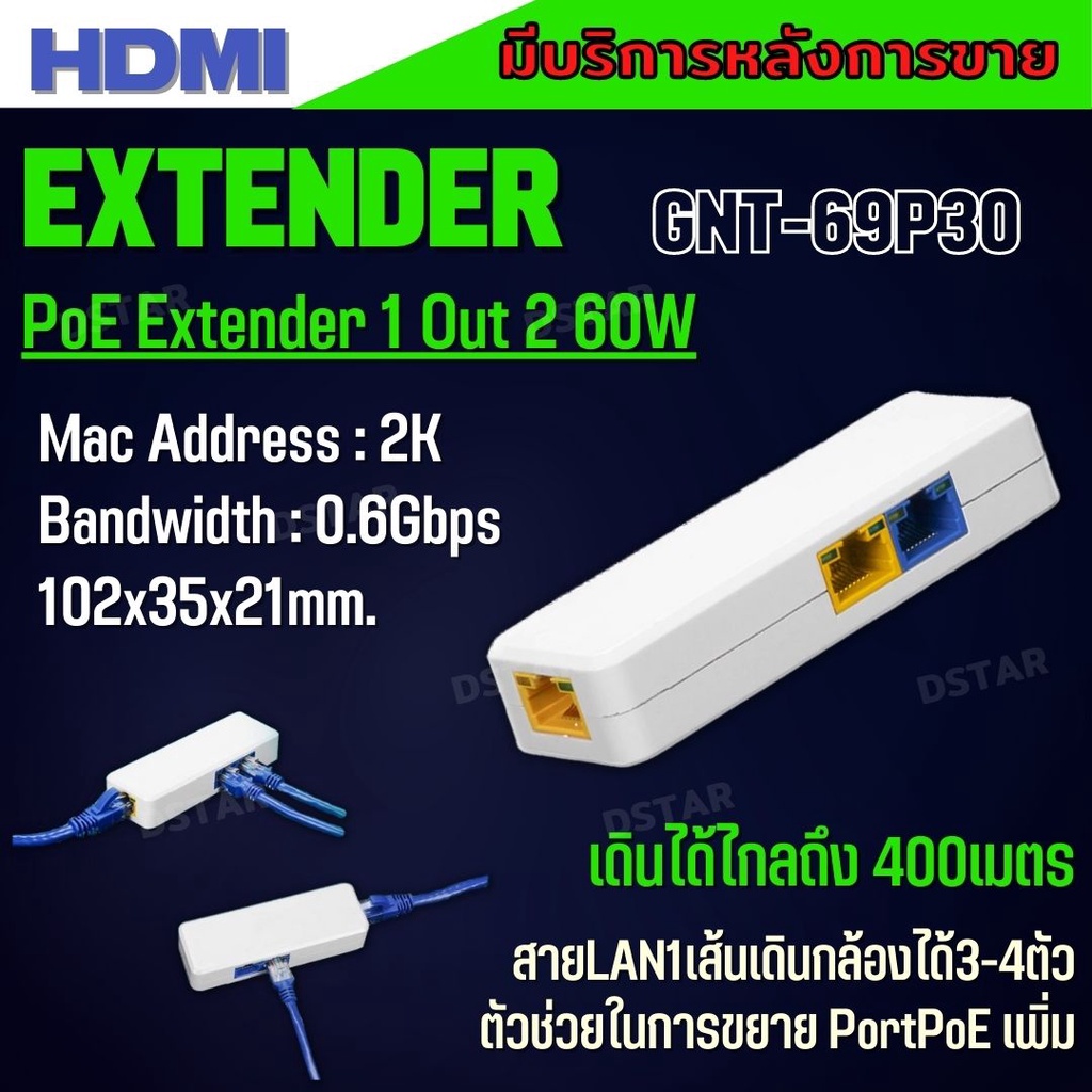 EXTENDER POE 1 OUT 2 ตัวแยก PoE รุ่น GNT-69P30 1SE+2EP สายแลน1เส้นเดิน ...