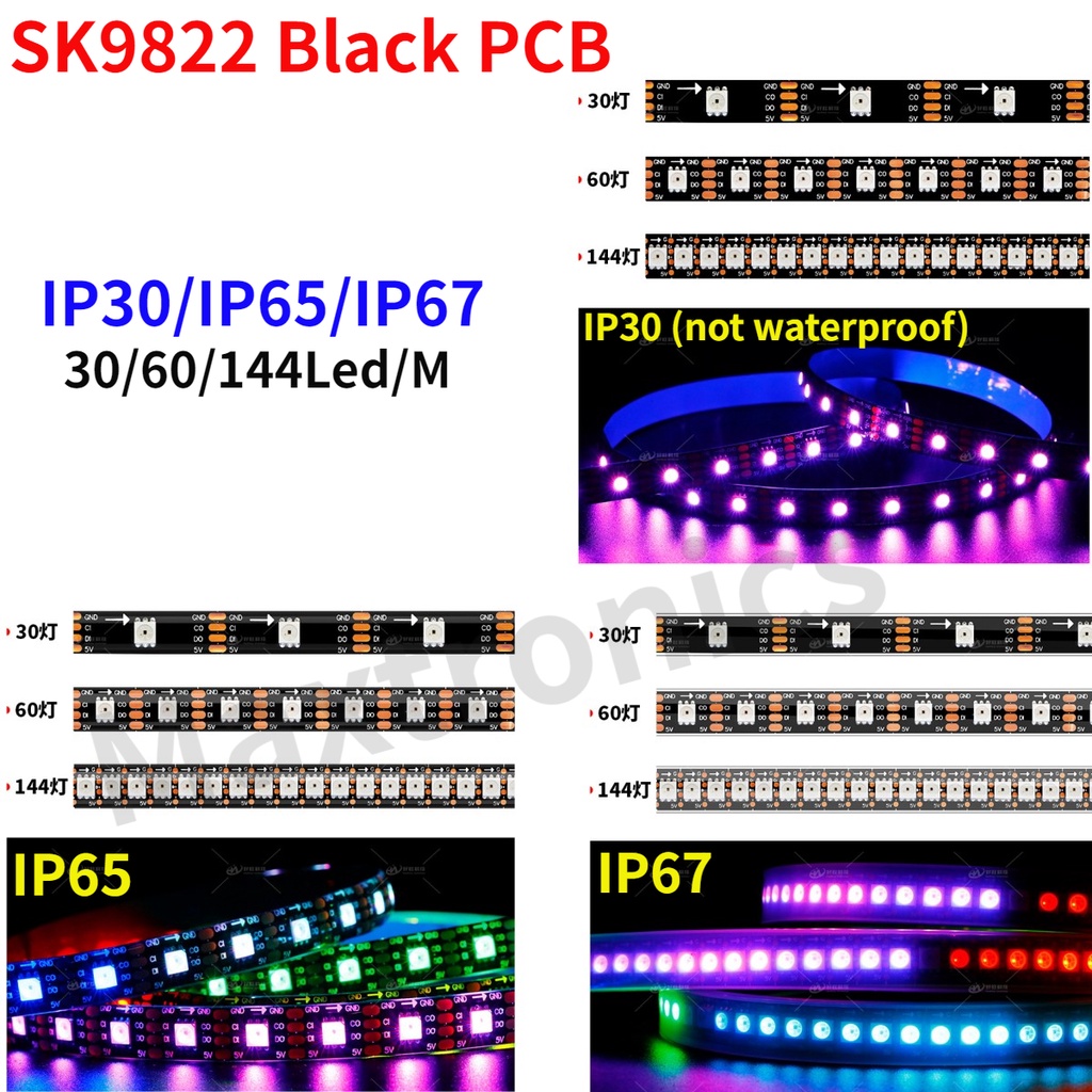 Dc5v สายไฟ Led SK9822 RGB APA102 30 60 144LED M 1 เมตร | Shopee Thailand