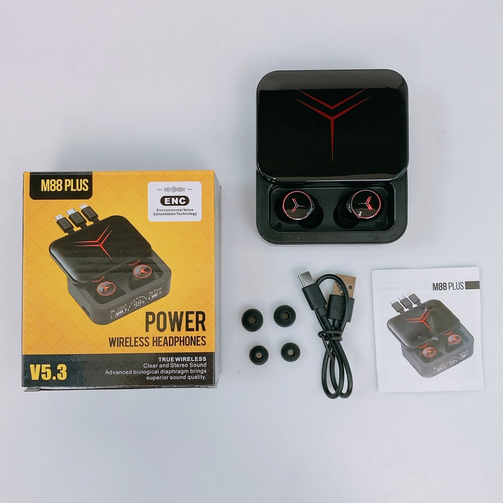 หูฟังบลูทูธ ไร้สาย TWS M88 plus พร้อมกล่องชาร์จแบต 1200mAh มีสายชาร์จใน ...